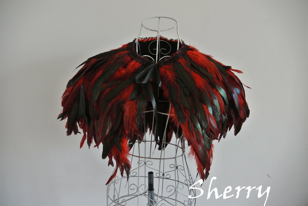 Red Feather Cape Feather Jacket Rooster Feather Cape 5 Ply Carnival ...