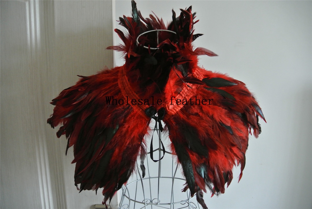 RED Feather Cape Feather Jacket Feather Shawl Rooster Feather Cape ...