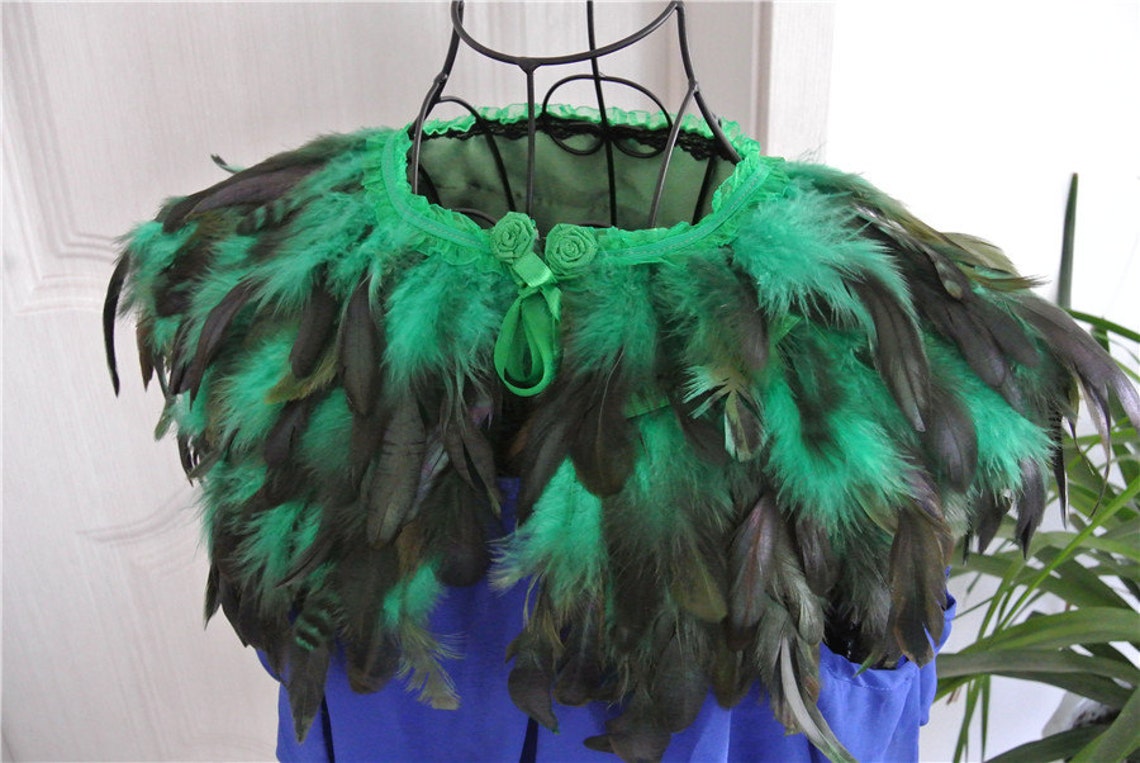 Green Feather Cape Feather Jacket Feather Shawl Rooster Feather Cape 3 ...