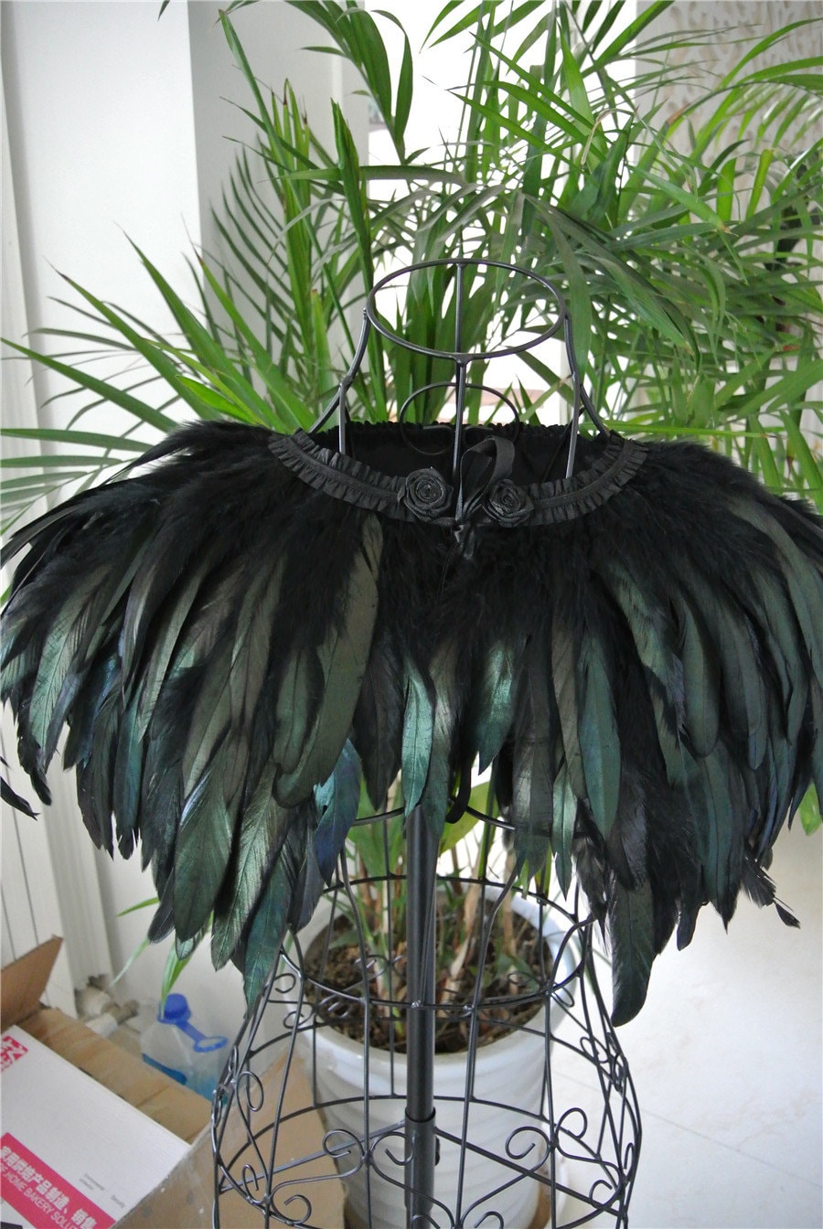 Black Feather Cape Feather Jacket Feather Shawl Rooster - Etsy