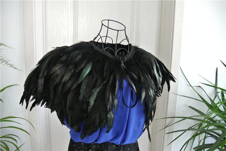 Black Feather Cape Feather Jacket Feather Shawl Rooster - Etsy