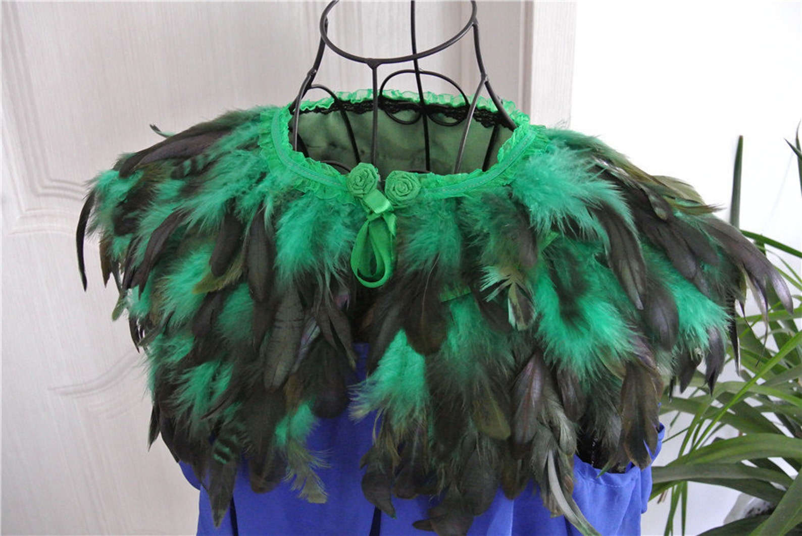 Green feather cape feather jacket feather shawl rooster | Etsy