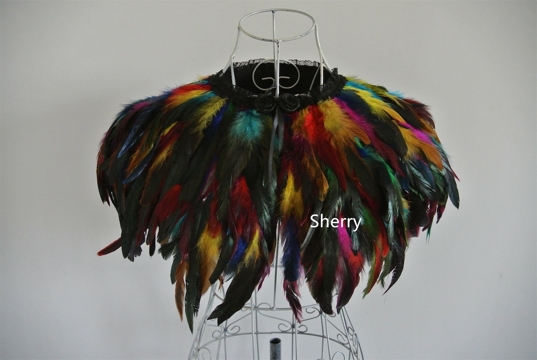 Muilticolor Feather Cape Feather Jacket Feather Shawl Rooster Feather ...