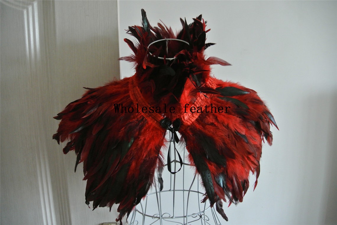 RED Feather Cape Feather Jacket Feather Shawl Rooster Feather - Etsy