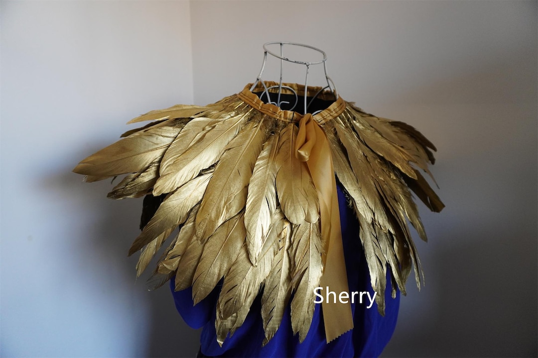 Fully Gold Feather Cape Feather Shawl Goose Feather Wrap Carnival ...