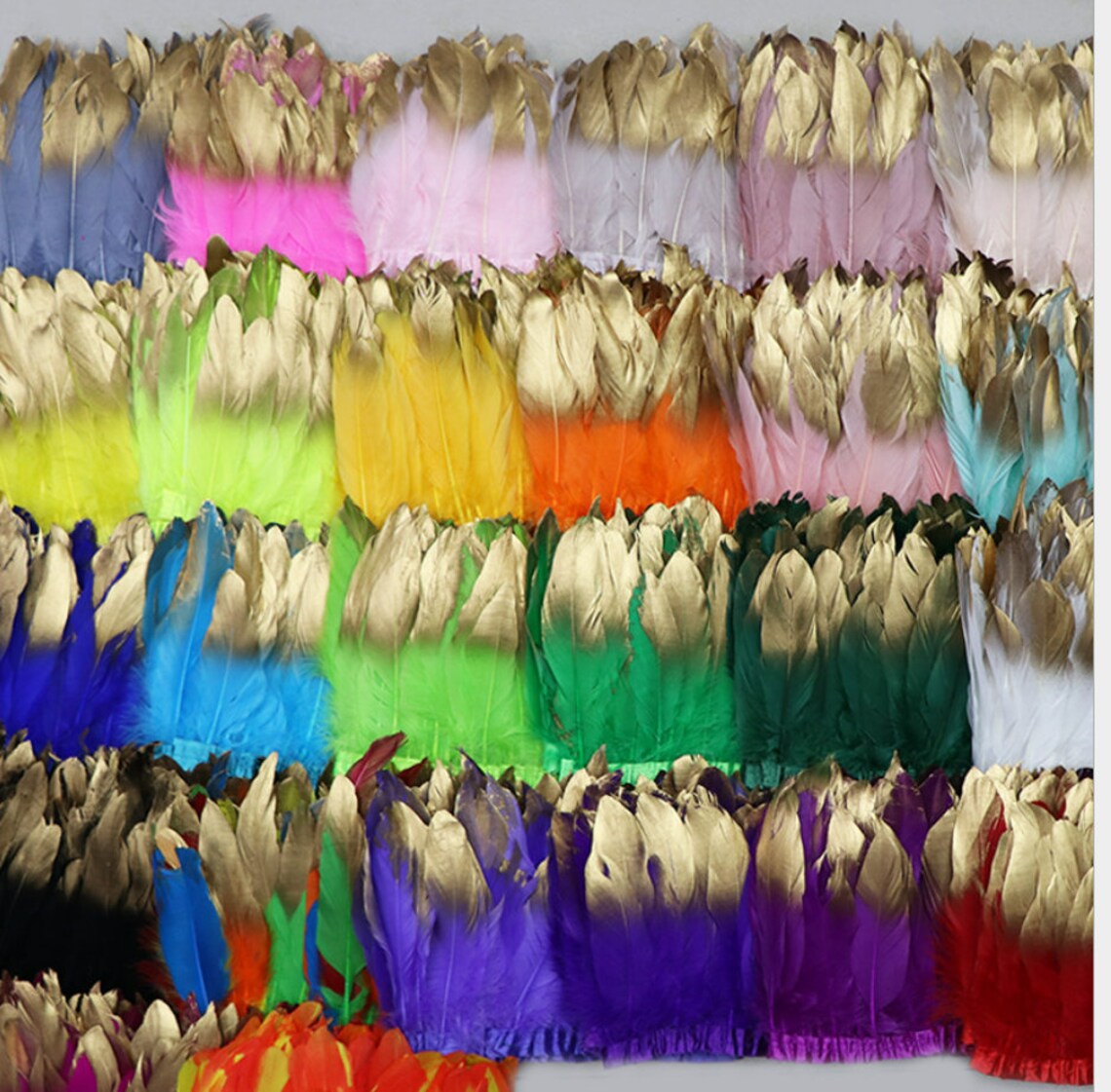 15 Colors Goose Feather Trim With Gold Tip Goose Feather Trim - Etsy