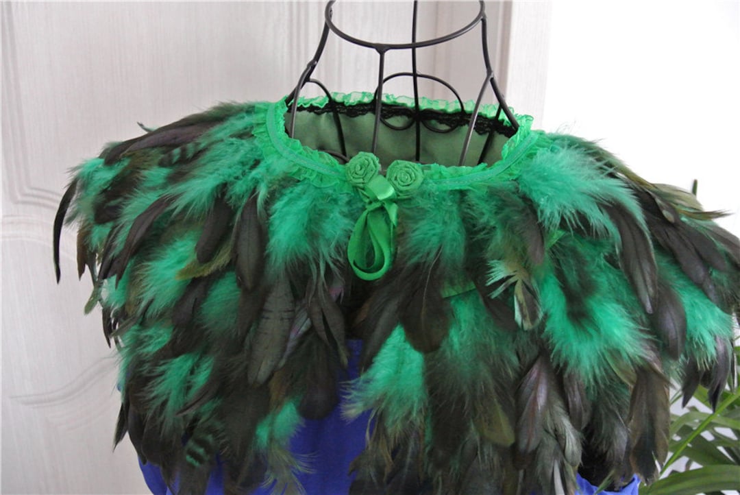 Green Feather Cape Feather Jacket Feather Shawl Rooster Feather Cape 3 ...