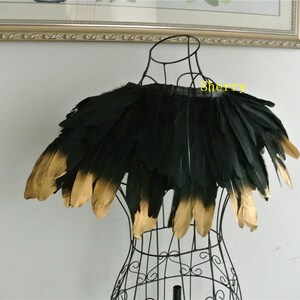 Black Feather Cape With Gold Tip Feather Jacket Shawl Goose Feather ...