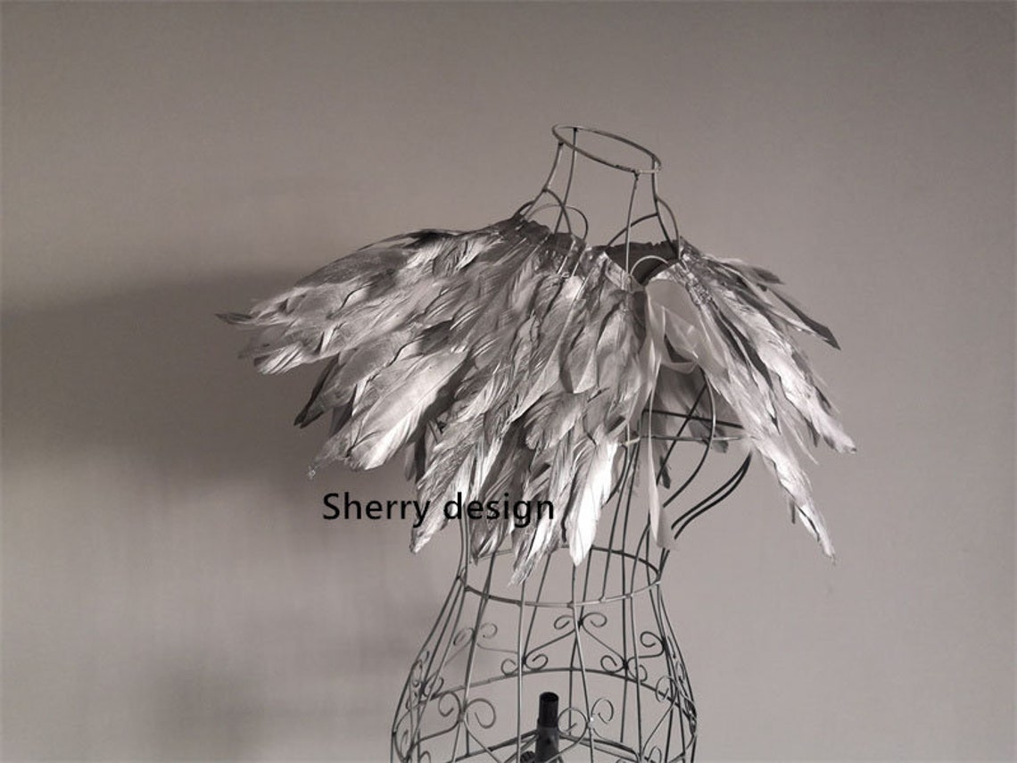 Silver Feather Cape Feather Jacket Feather Shawl Goose Feather Wrap ...