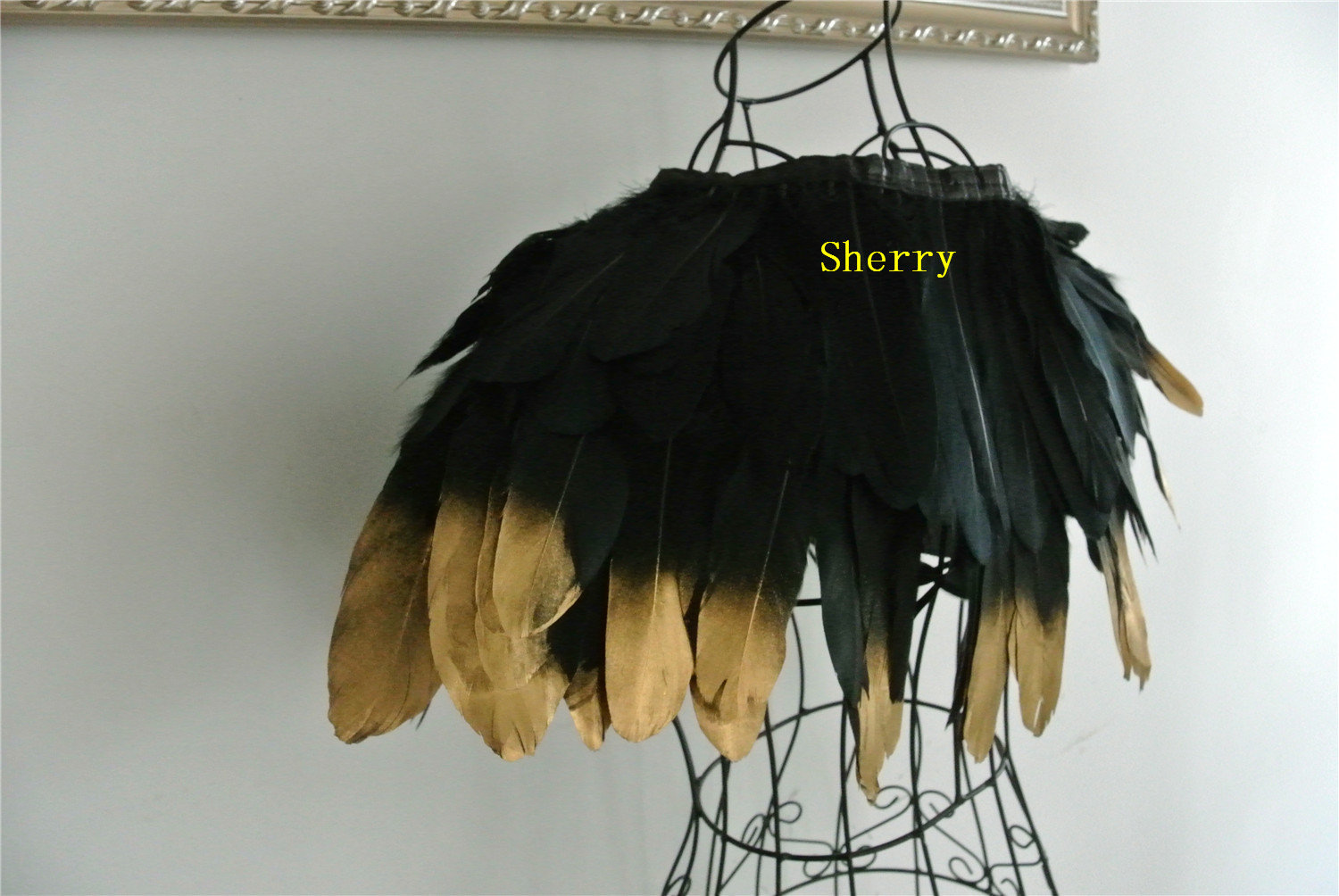 Black Feather Cape With Gold Tip Feather Jacket Shawl Goose | Etsy