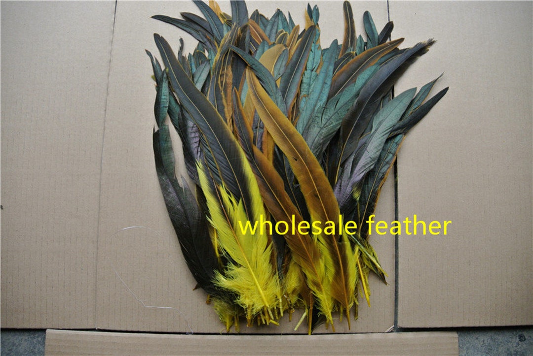 12-14INCH Yellow Coque COCK Hackle Rooster Tail Feather Loose for Decor ...