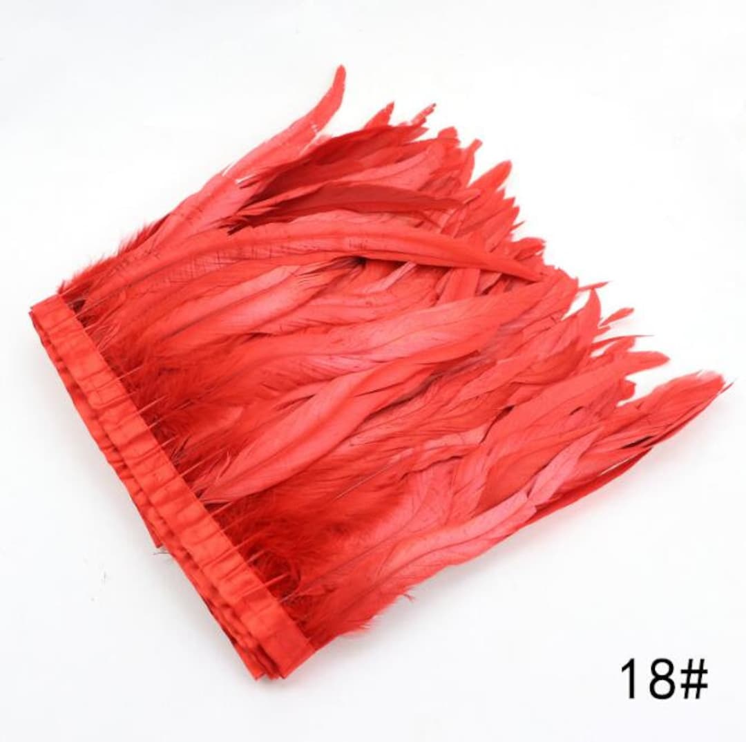 1 Yard Red Coque Rooster Feather Trim Fringe Rooster Feather Trim 10 ...