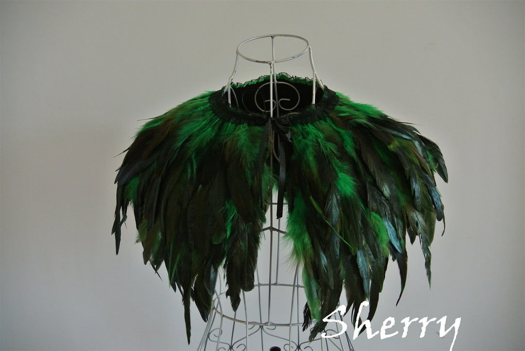 Green Feather Cape Feather Jacket Feather Shawl Rooster Feather Cape 3 ...