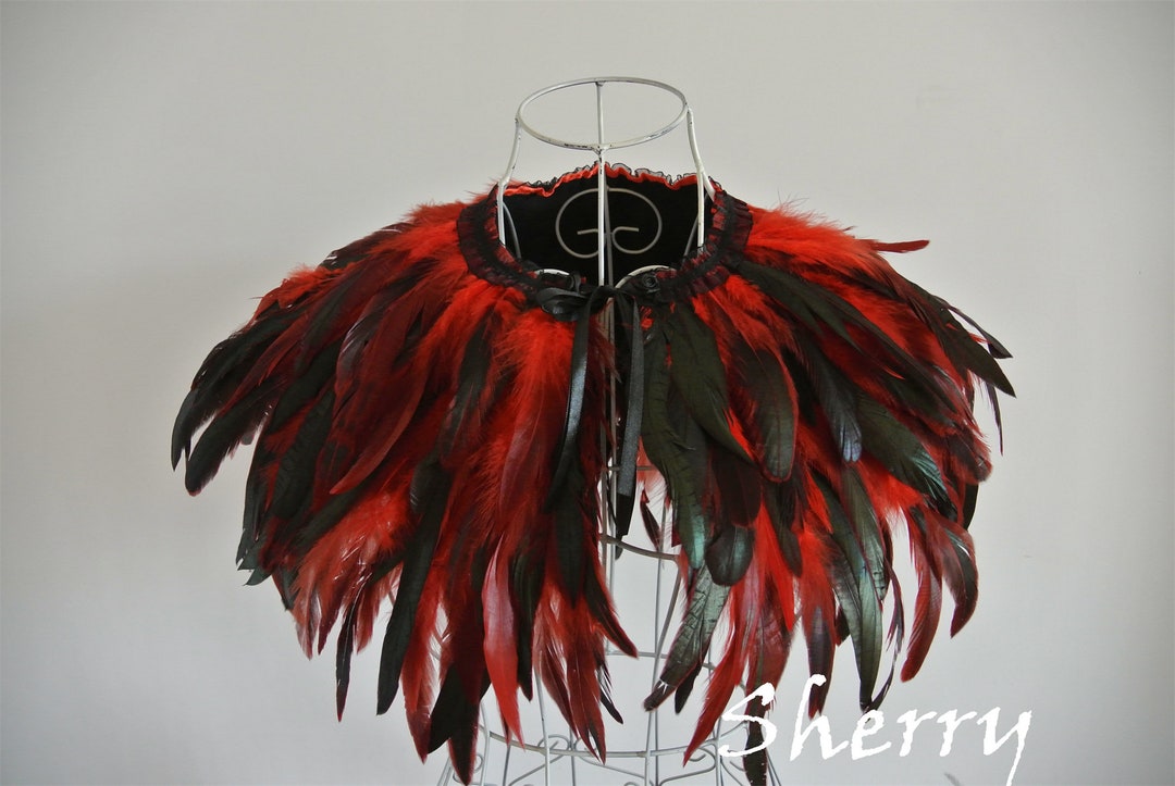 Red Feather Cape Feather Jacket Feather Shawl Rooster Feather Cape 3 ...