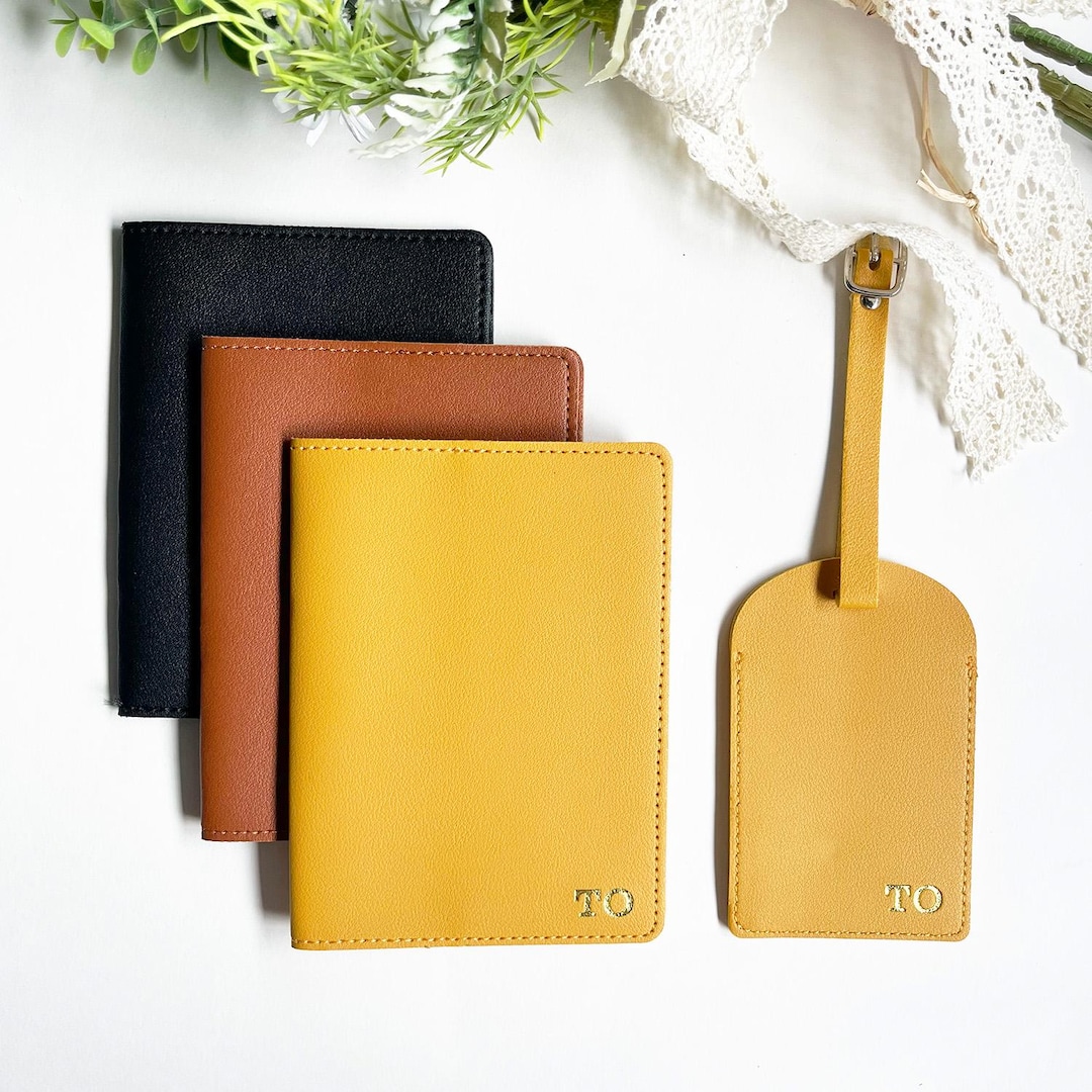 Personalized Leather Passport Holder Engraved Initials Vegan Leather 6070