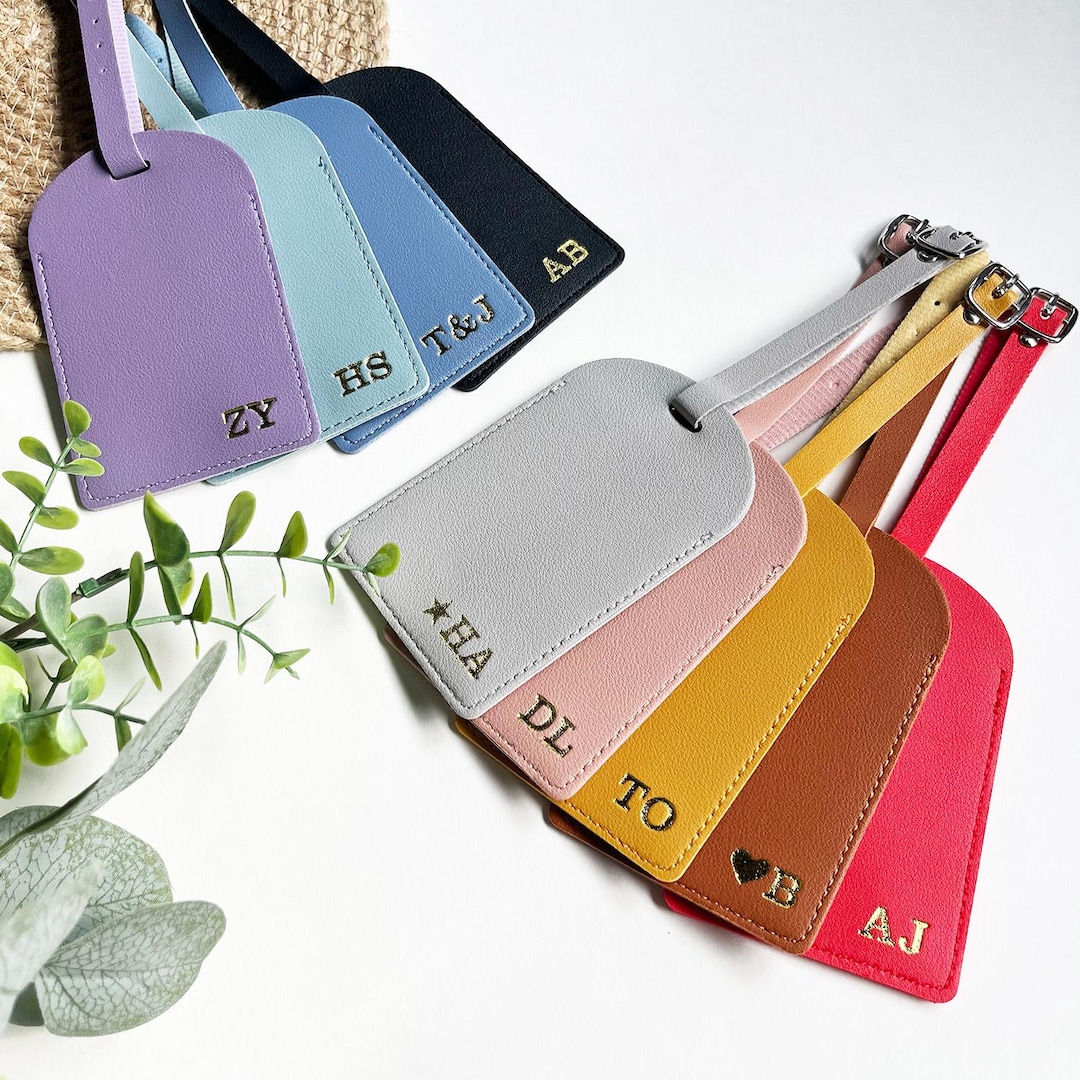 Personalized Leather Luggage Tag, Engraved Name Vegan Luggage Tag, Custom Luggage Tag, Monogram ...