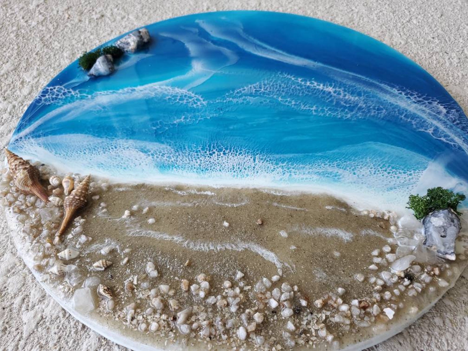 14" Lifelike Resin Beach Wall Art With Blue Water, Frothy Waves and ...