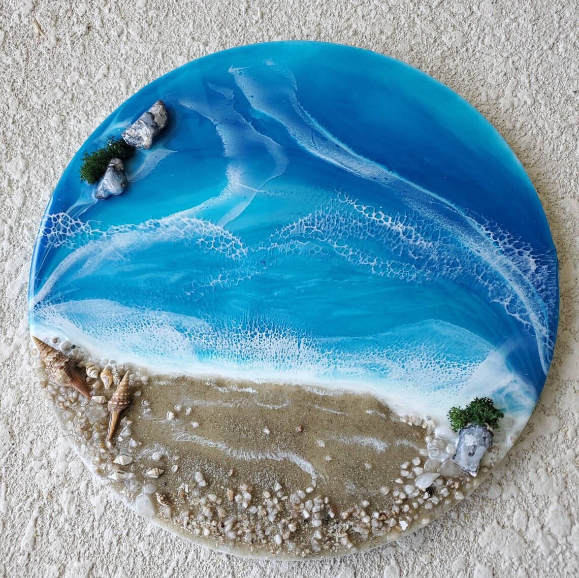 14" Lifelike Resin Beach Wall Art With Blue Water, Frothy Waves and ...