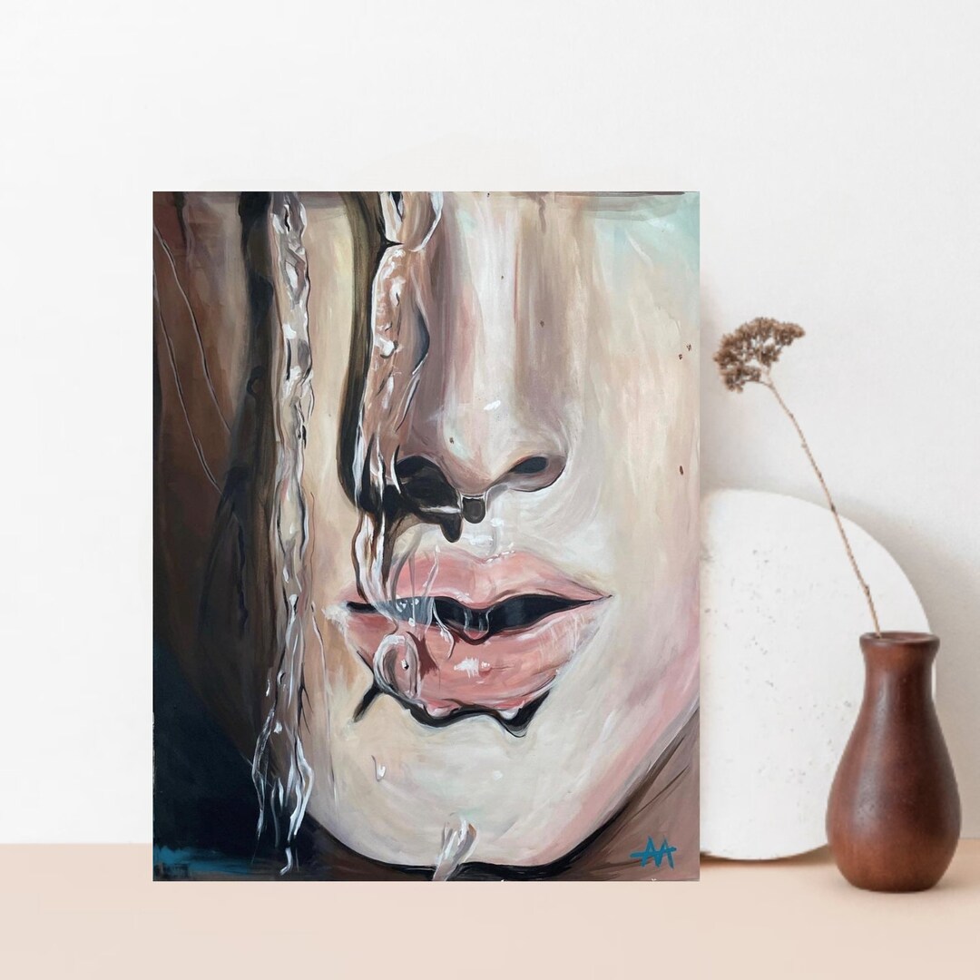 Man's Face Painting Male Portrait Water Drip Painting Painting of a ...