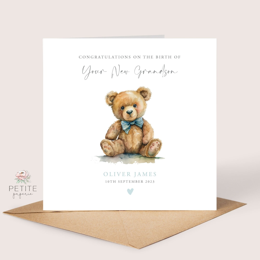 New Grandson Card, Personalised New Baby Card, Birth of a Grandson, New ...