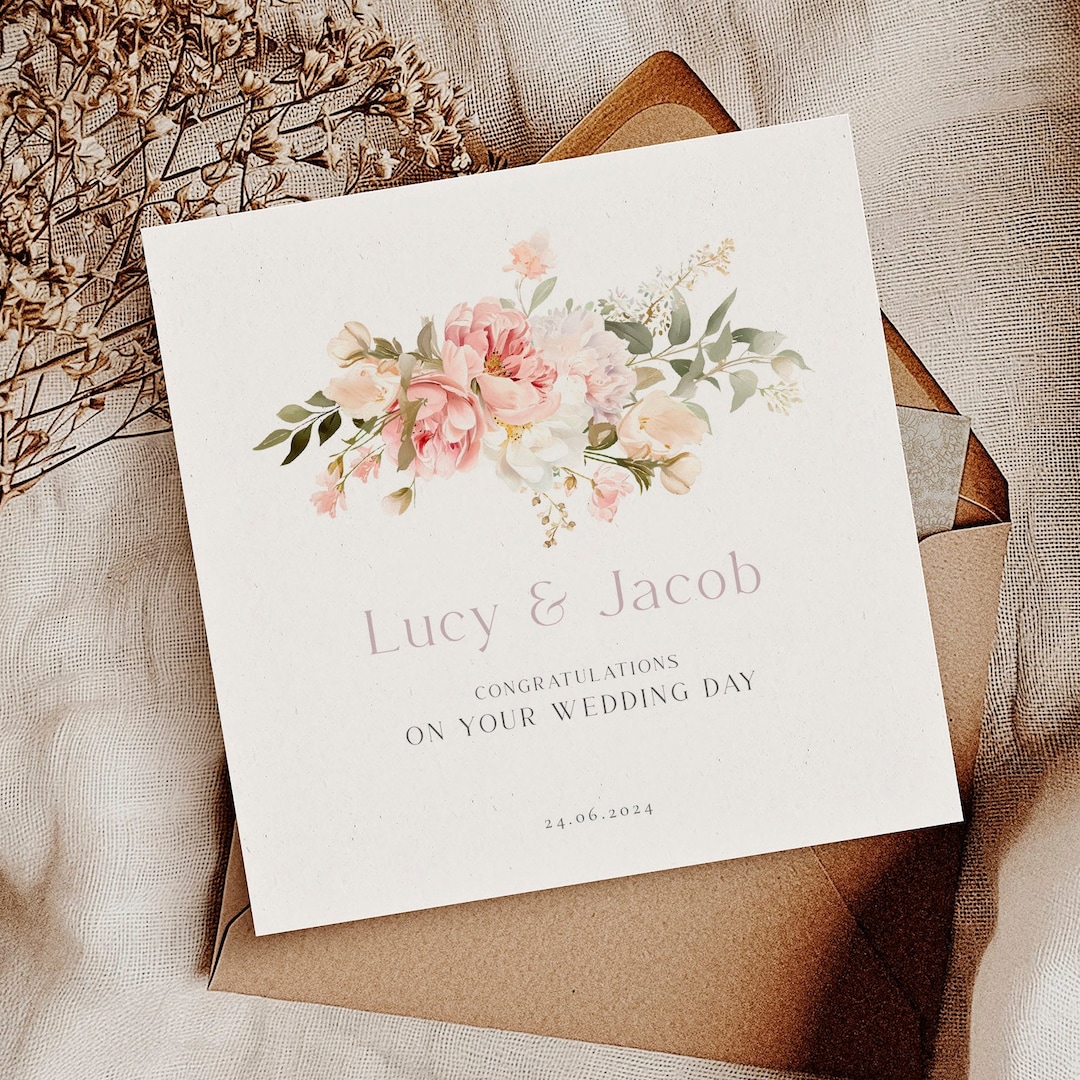 Wedding Card, Personalised Wedding Card, Floral Wedding Card, Wedding ...