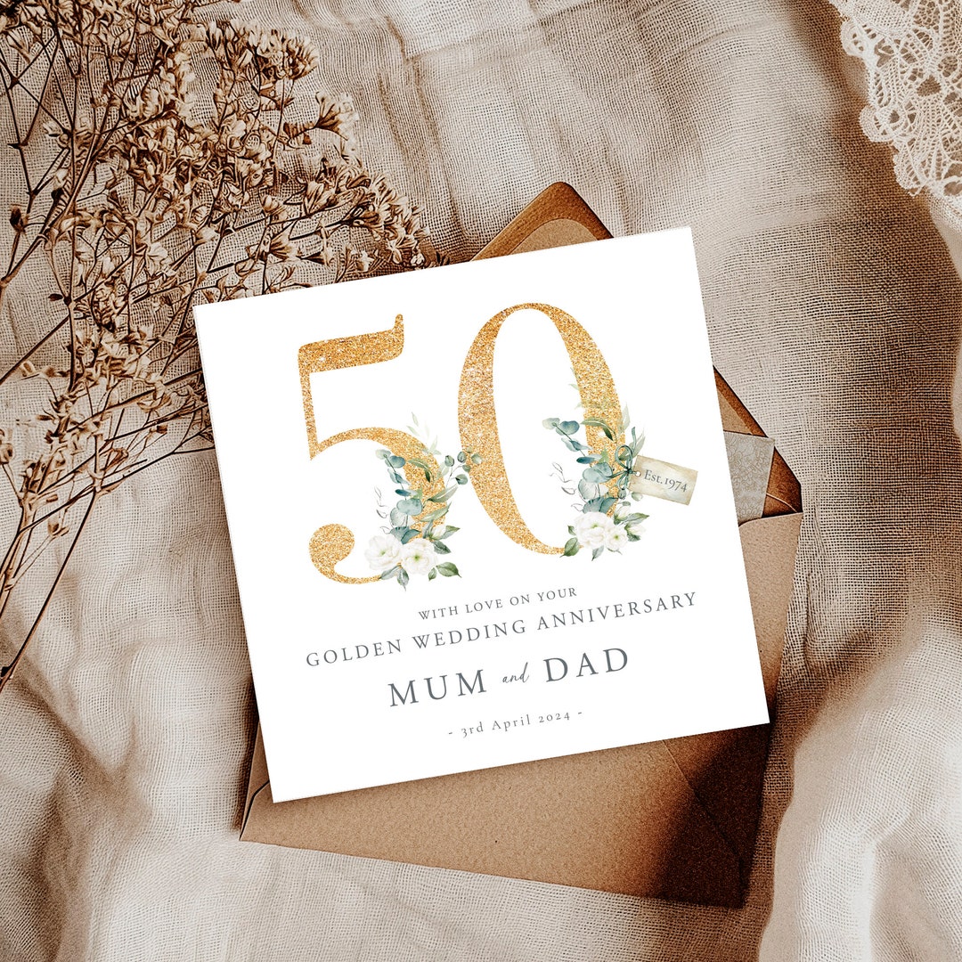 Golden Wedding Anniversary Card, 50th Anniversary Card, Golden Wedding ...