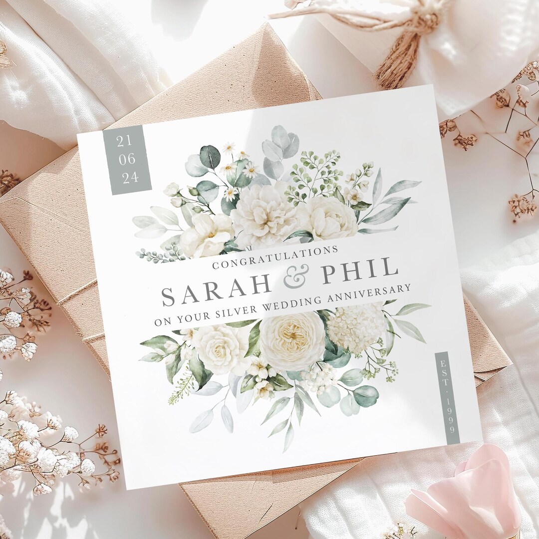 Silver Wedding Anniversary Card, Silver Wedding Card, 25th Anniversary ...