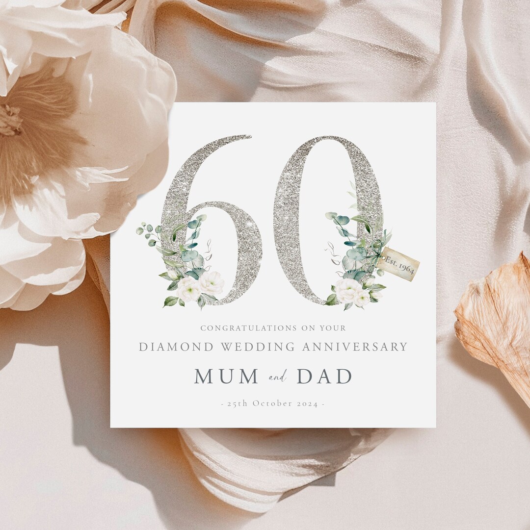 Diamond Wedding Anniversary Card, 60th Anniversary Card, Diamond ...