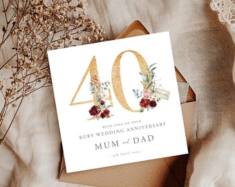 Personalised Ruby 40th Wedding Anniversary Card - Etsy