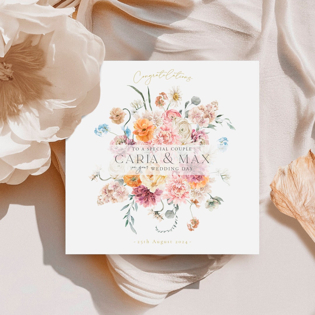 Personalised Wedding Card, Floral Wedding Card, on Your Wedding Day ...