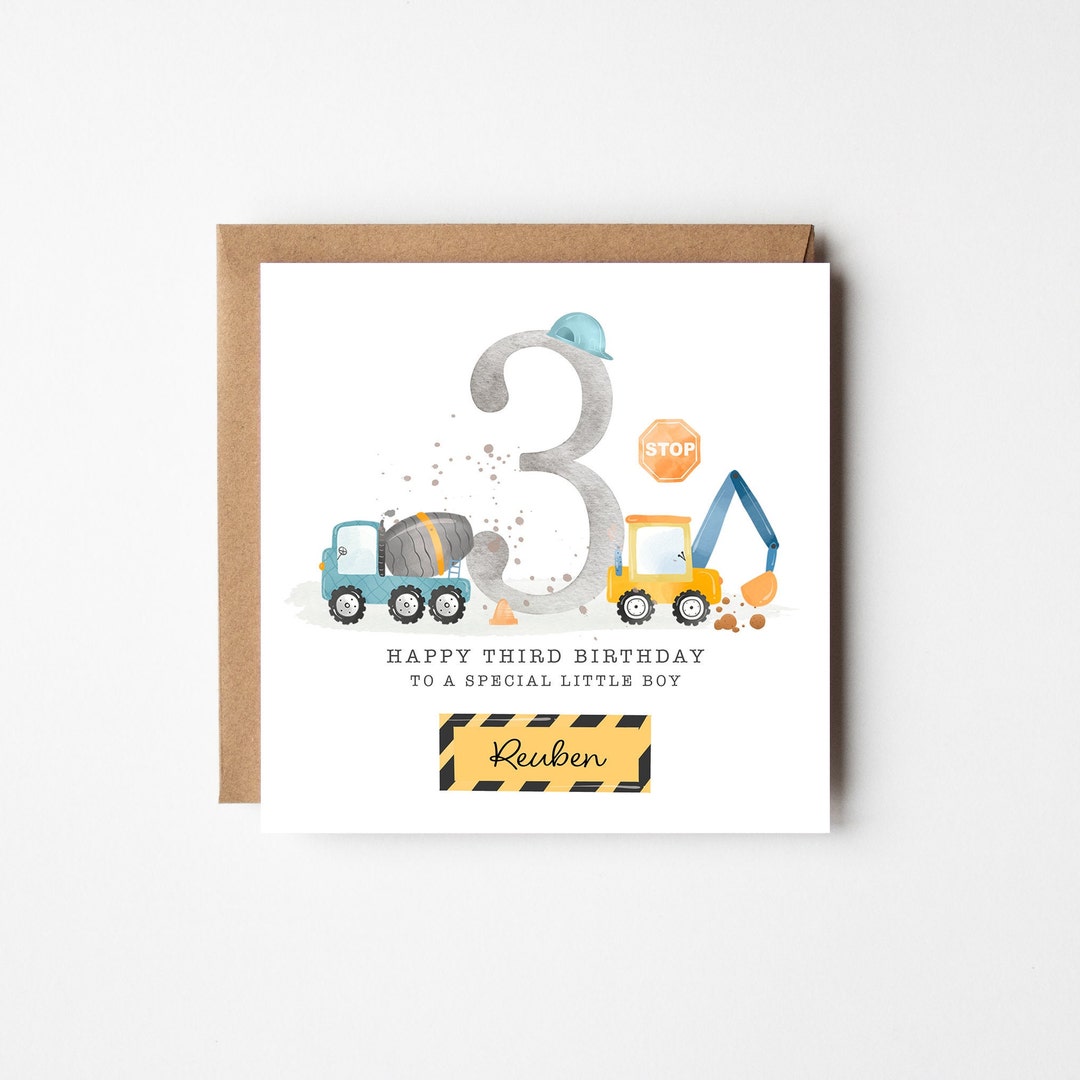 Boy's 3rd Birthday Card, Personalised Boy's Card, Digger Card ...