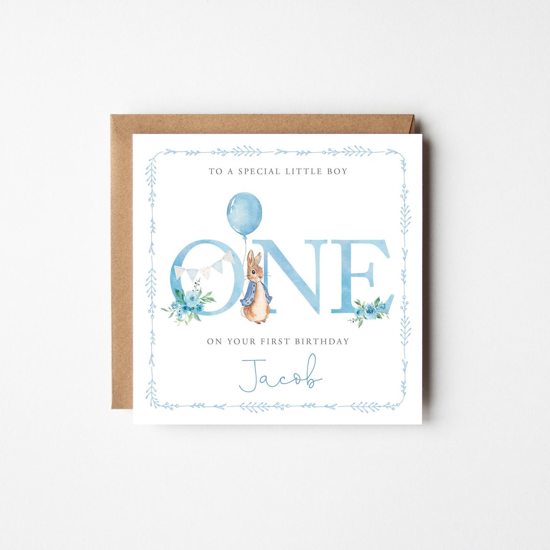 Peter Rabbit First Birthday ONE Card, Personalised Boy's 1st Birthday ...