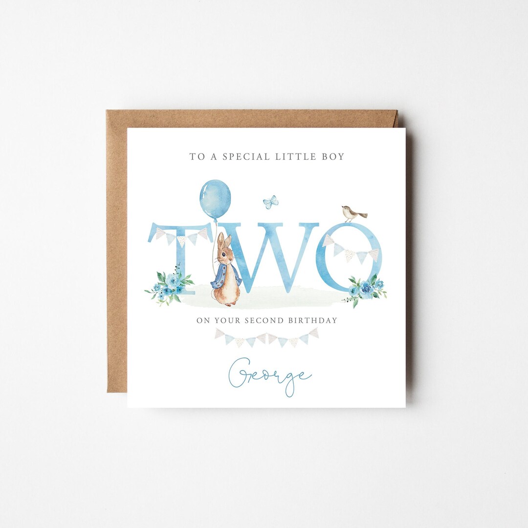 Peter Rabbit 2nd Birthday Card, Personalised Boy's Second Birthday Card ...