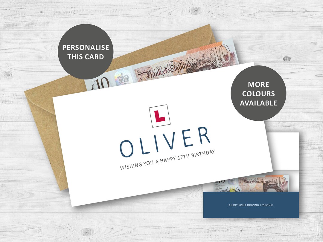 DRIVING LESSON Money Wallet, Personalised 17th Birthday Money Card ...