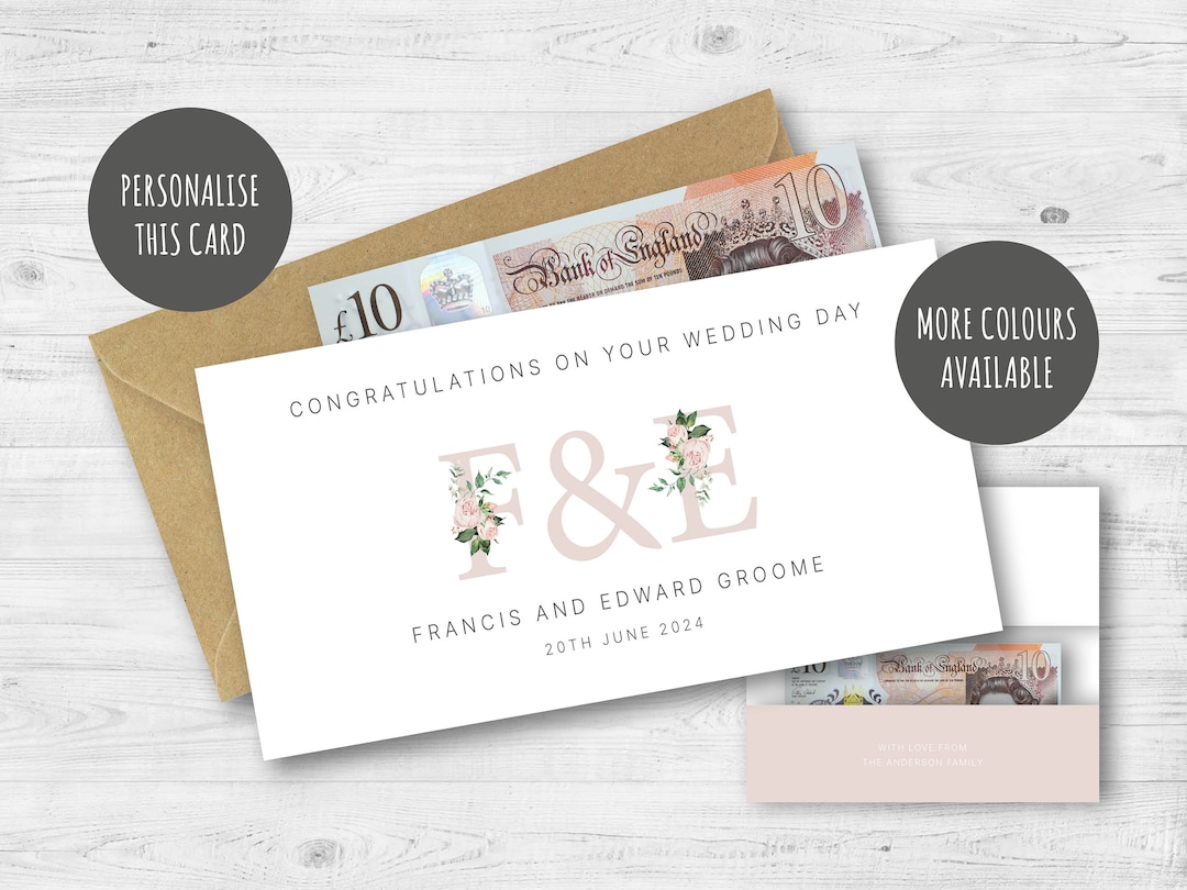 WEDDING Money Card, Wedding Gift for Couple, Personalised Honeymoon ...