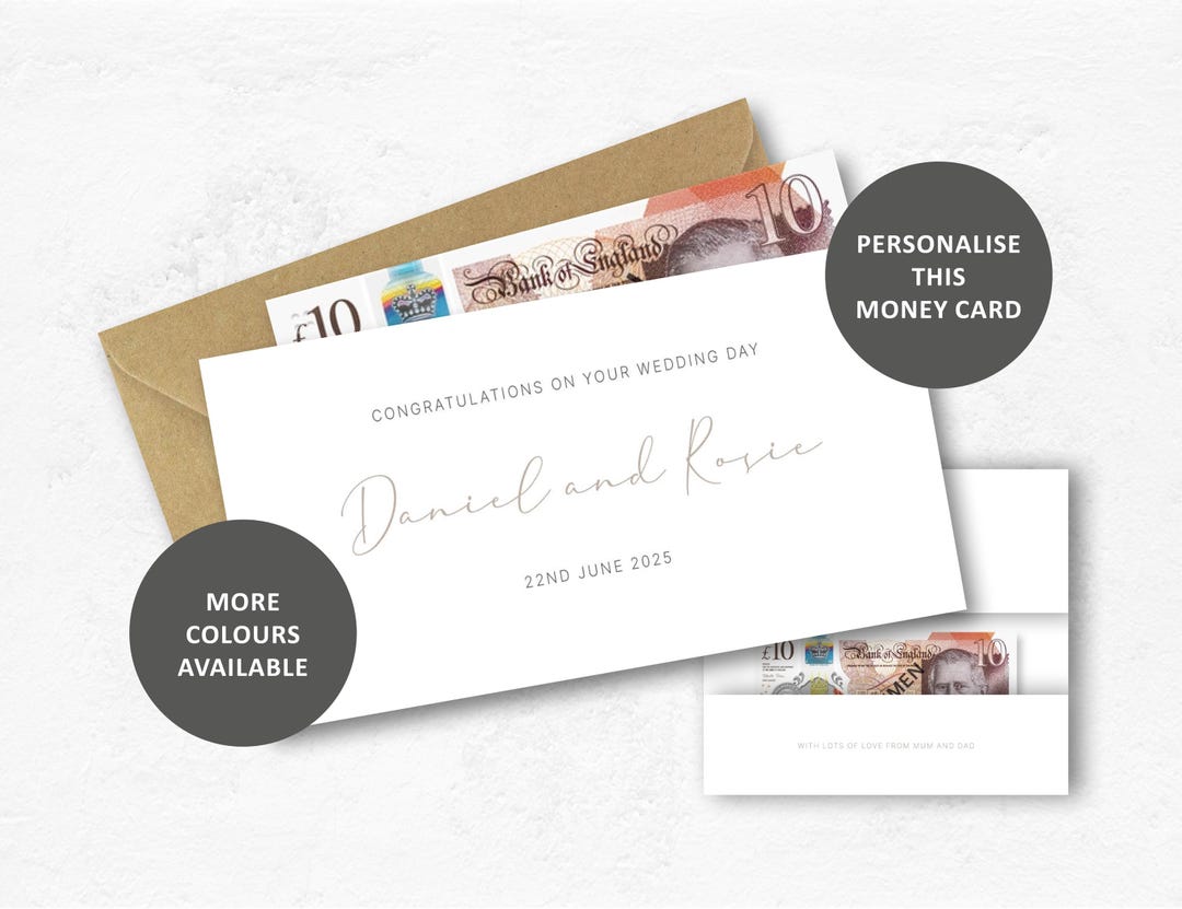 Personalised Wedding Money Wallet Card for Couples, Custom Honeymoon ...