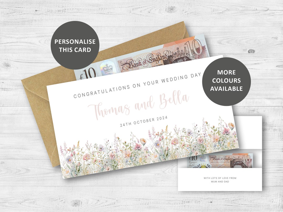 WEDDING Money Wallet, Honeymoon Fund Card, Personalised Wedding Gift ...