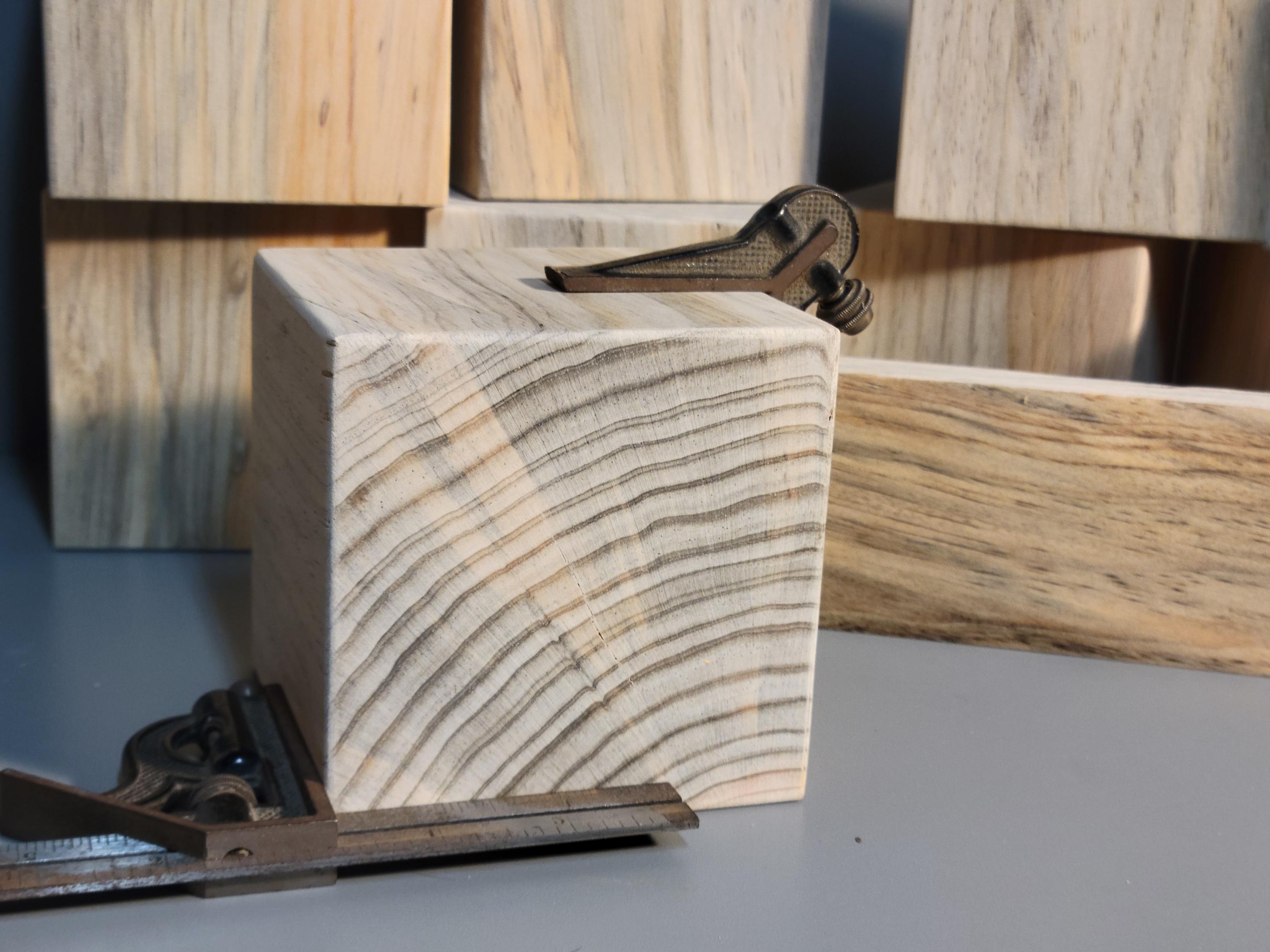 4 Inch Square Blocks. Raw Wood Blue Stain Pine. Eased Edges and Sanded ...