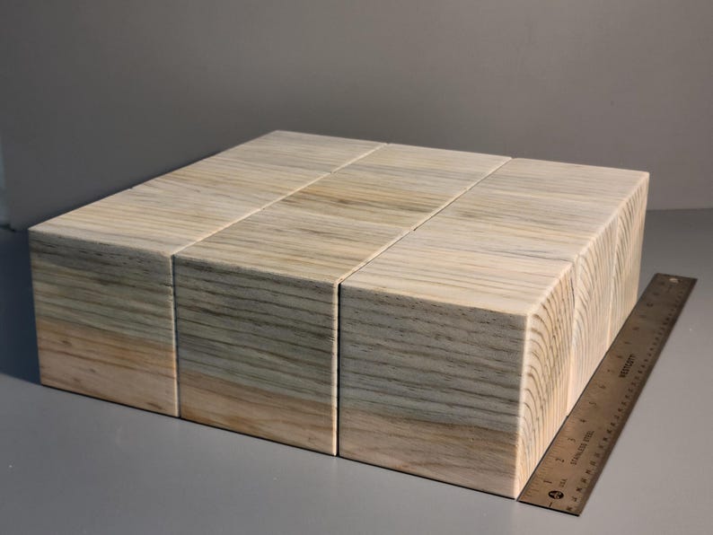 4 Inch Square Blocks. Raw Wood Blue Stain Pine. Eased Edges and Sanded ...