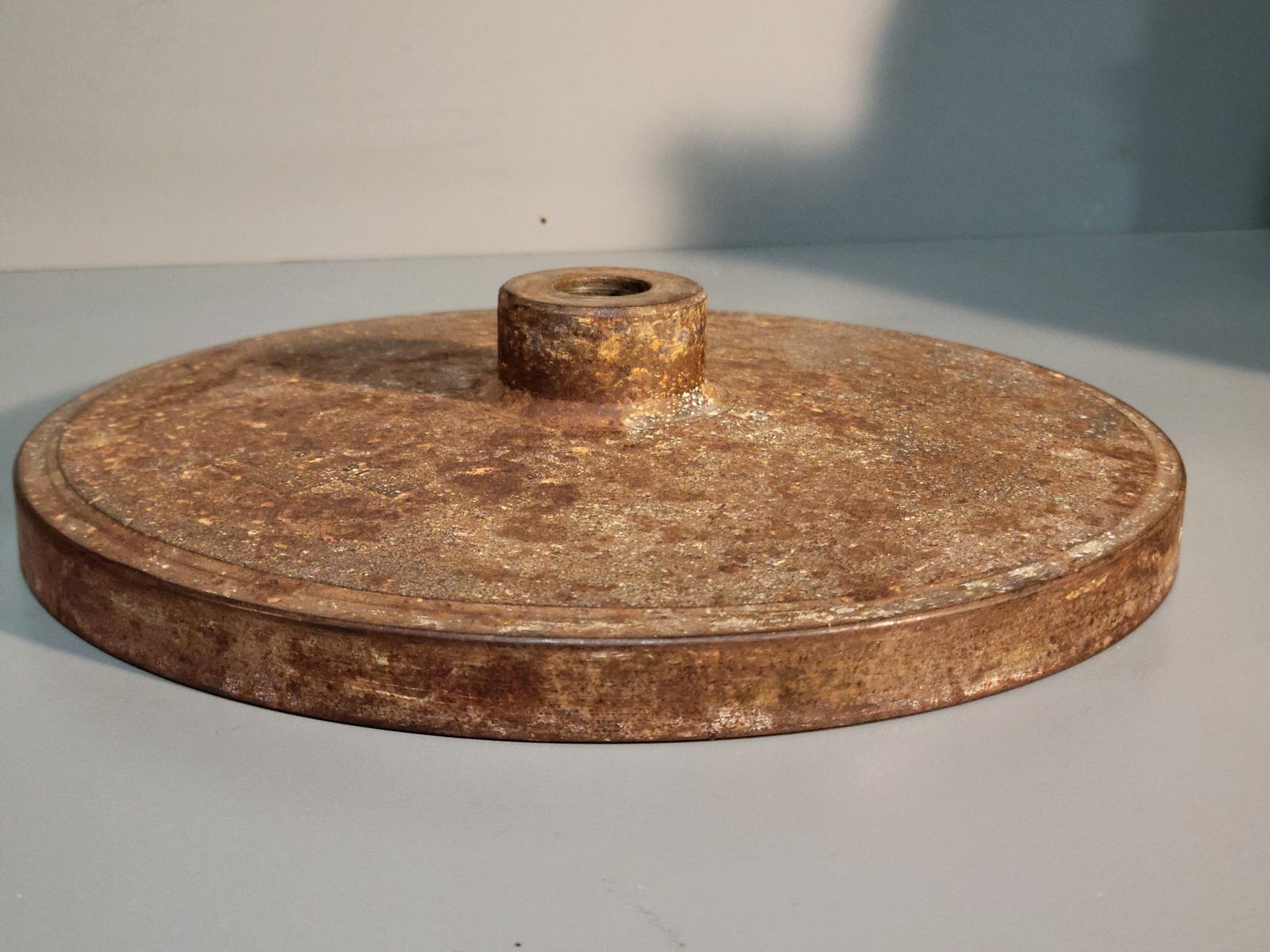 9" Industrial Steel Sculpture Base: Cast Iron Patina, Fountain Lamp ...