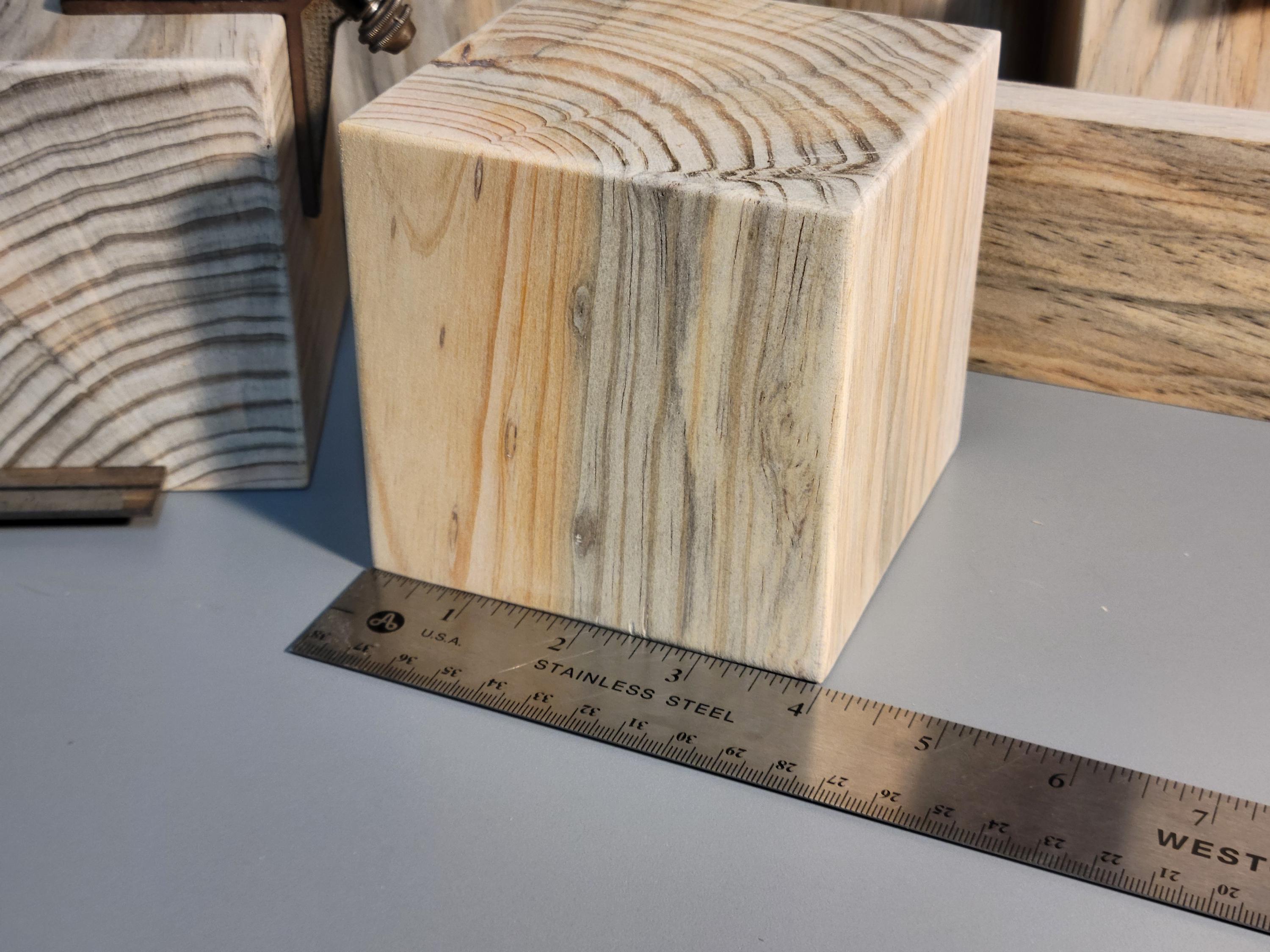 4 Inch Square Blocks. Raw Wood Blue Stain Pine. Eased Edges and Sanded ...