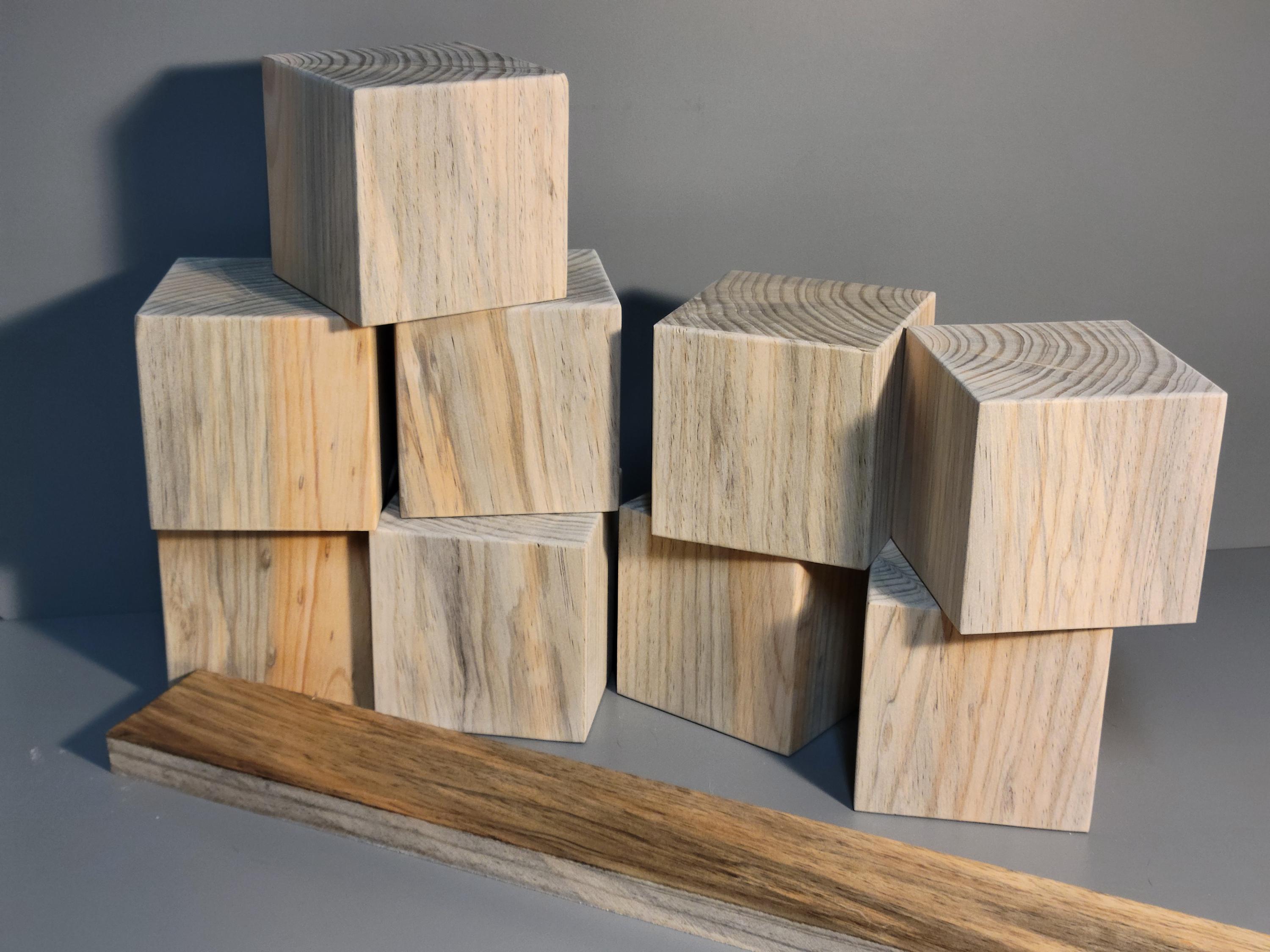 4 Inch Square Blocks. Raw Wood Blue Stain Pine. Eased Edges and Sanded ...