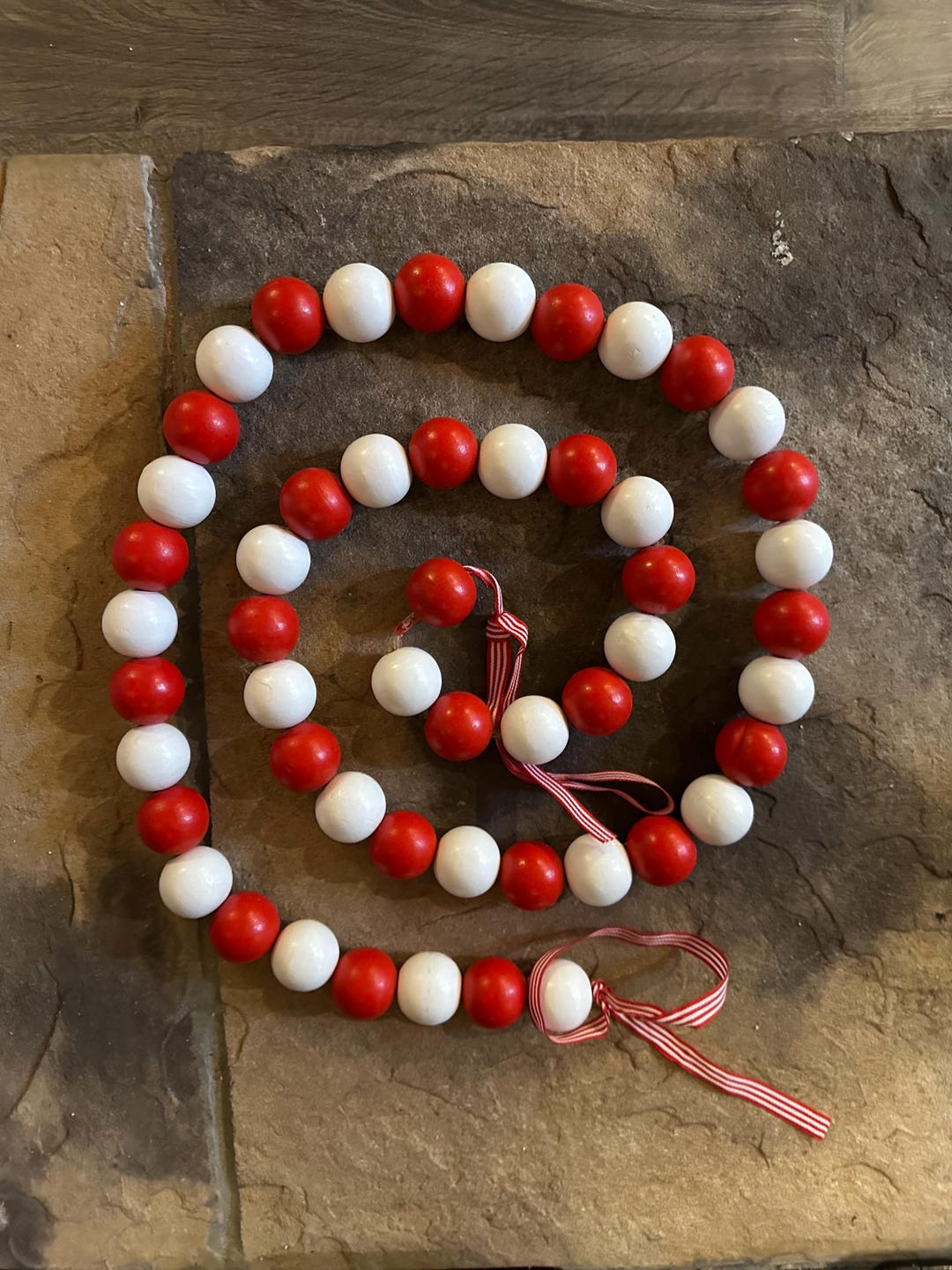Candy Cane Red and White Bubble Gum Wood Bead Garland 64” Christmas ...