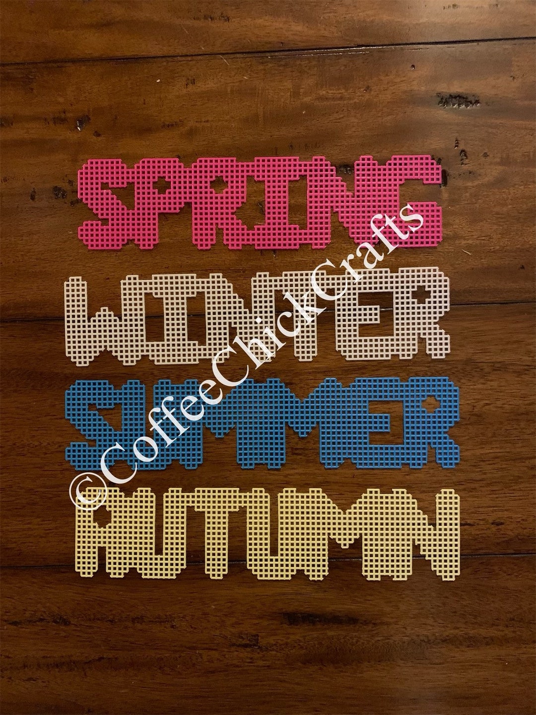 Season Plastic Canvas Words Plastic Canvas SUMMER Autumn SPRING Shape ...