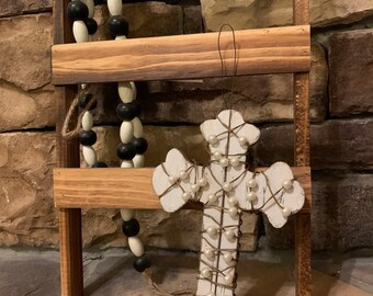 Rustic White Wood & Wire Cross Wall Decor Farmhouse Style Cross Home ...