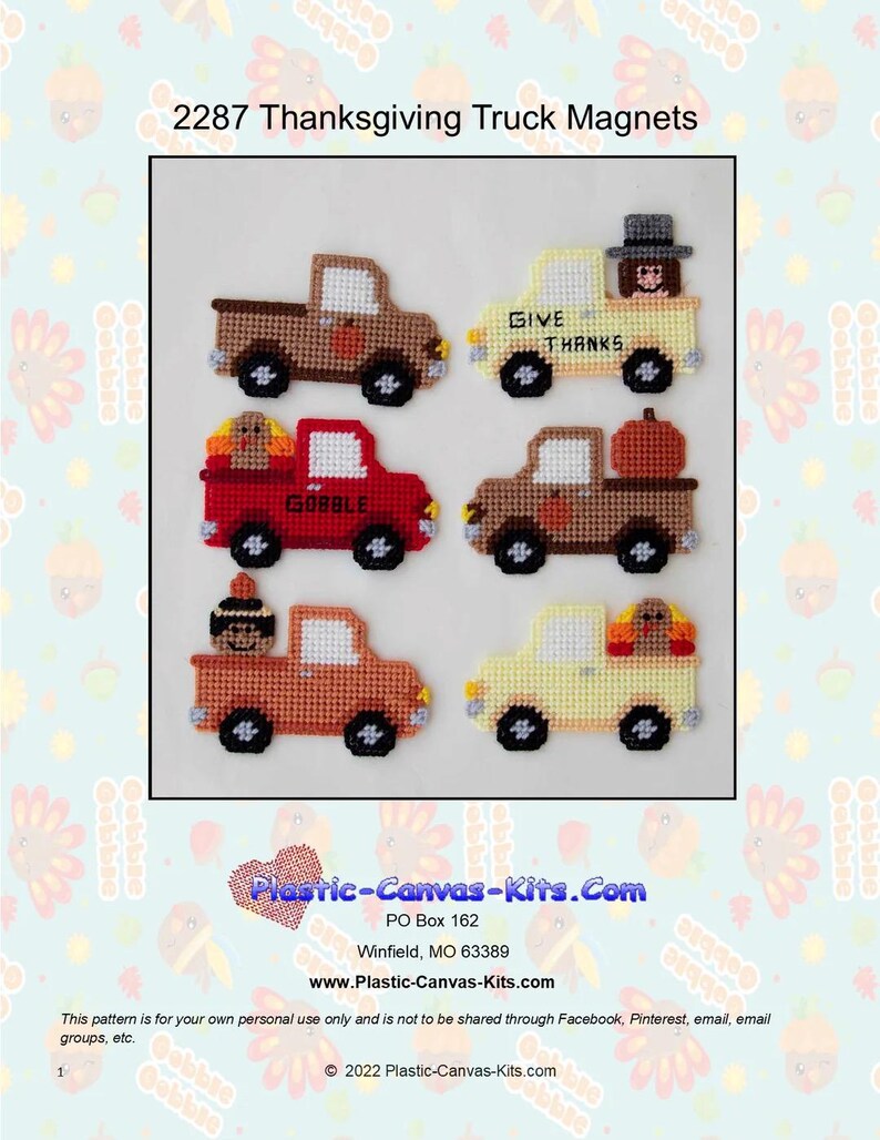Thanksgiving Fall Pick up Truck Plastic Canvas Truck Shape Turkey ...
