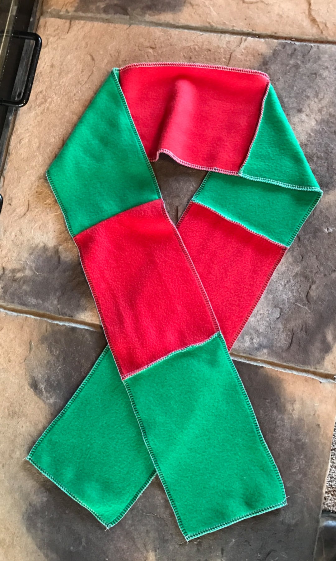 Red and Green Striped Fleece Scarf Christmas Scarf Patchwork Scarf - Etsy