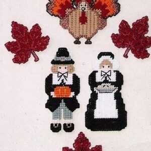 Thanksgiving Pilgrims Turkey Leaf Set Plastic Canvas Pilgrim Man Woman ...