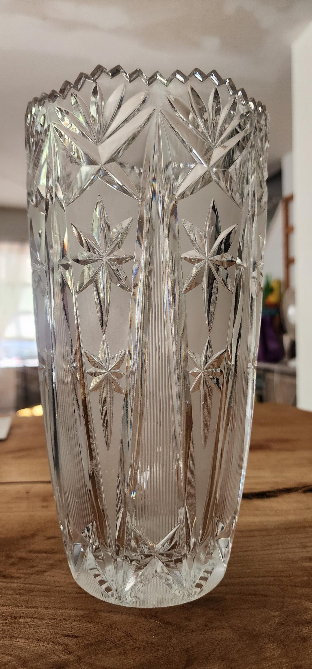 Cut Glass Vase Starlight Saw Tooth Crystal Vintage Antique Decor Clear ...
