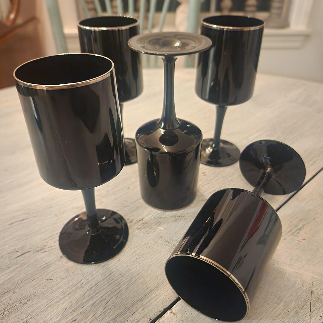 Vintage Lenox Glassware Venture Black Platinum Trim Wine Glasses 5 Set ...